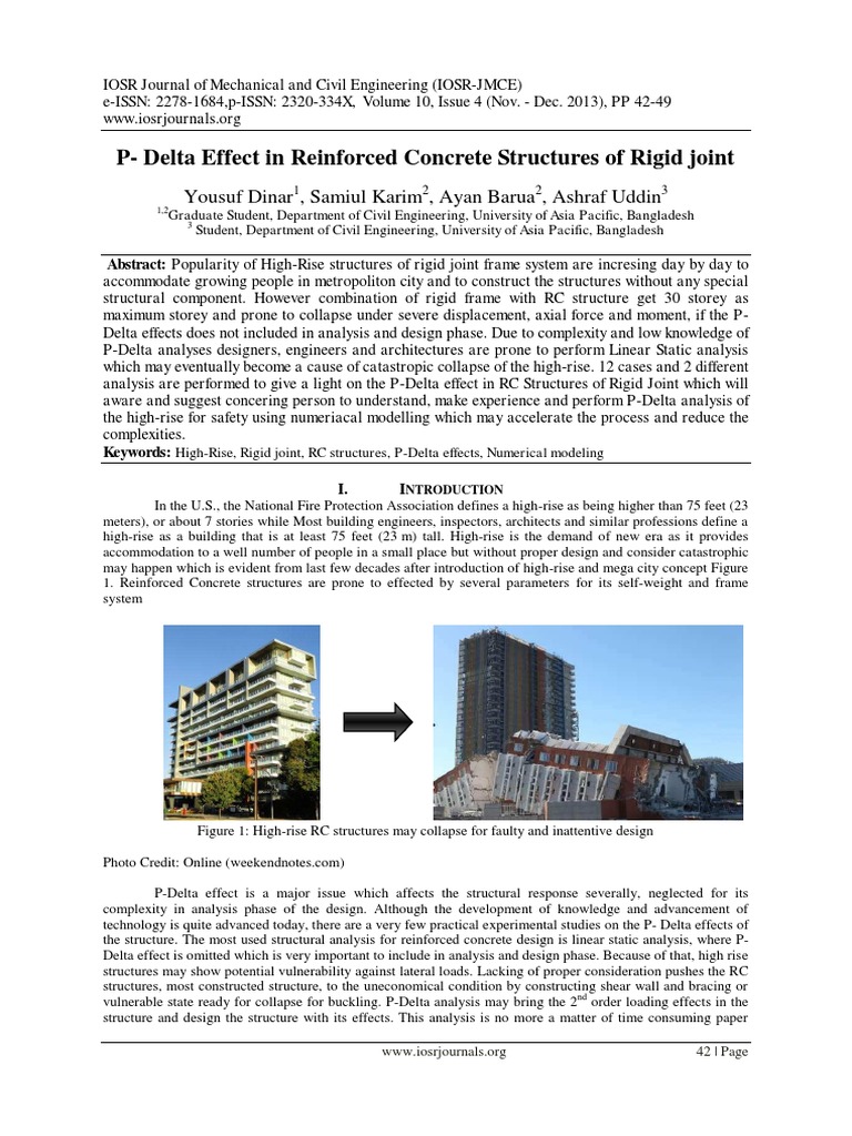 P - Delta Effect in Reinforced Concrete Structures of Rigid Joint-Libre ...