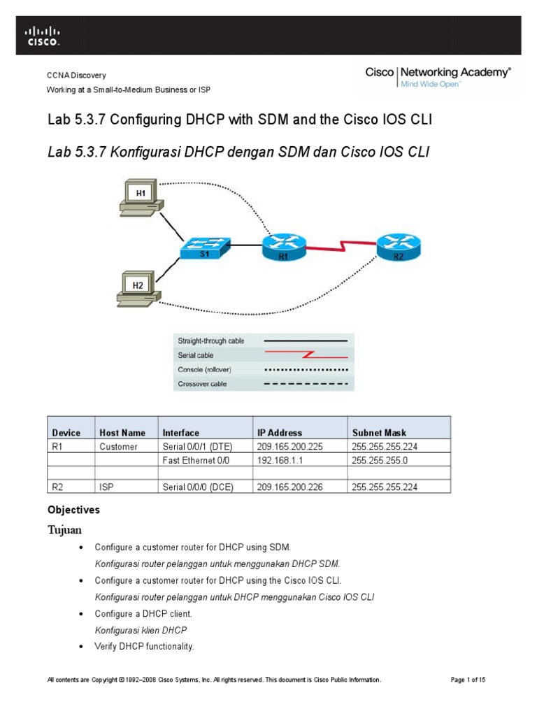 Lab 5.3.7 Configuring DHCP With SDM and The Cisco IOS CLI | PDF | Ip ...