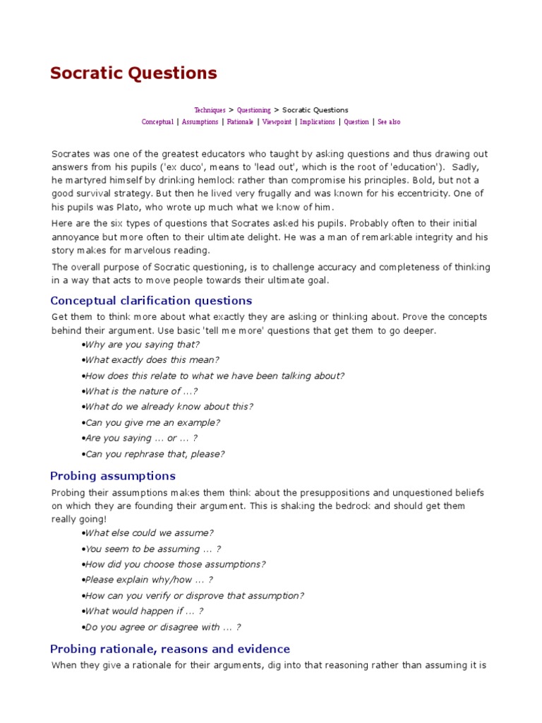 Socratic N Probing Question Worksheet | PDF | Question | Argument