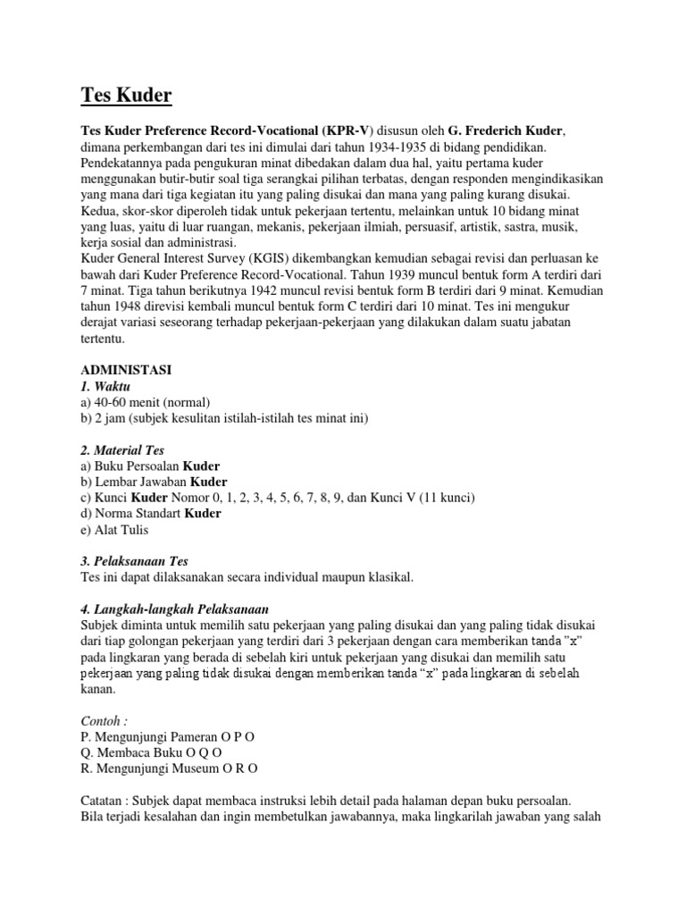 Pengertian Tes Kuder | PDF | Ilmu Sosial | Sejarah