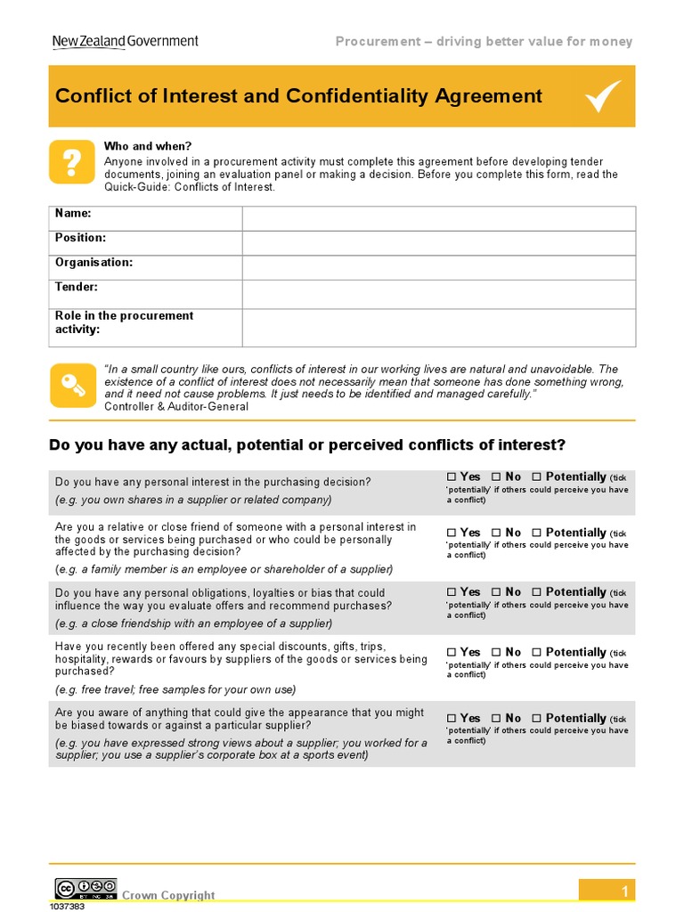 Conflict of Interest and Confidentiality Agreement - Panel | PDF | Conflict Of Interest ...
