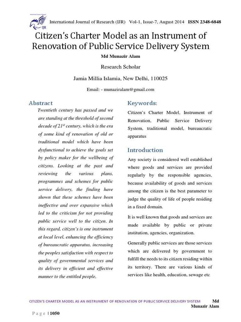 Citizen's Charter Model As An Instrument of Renovation of Public ...