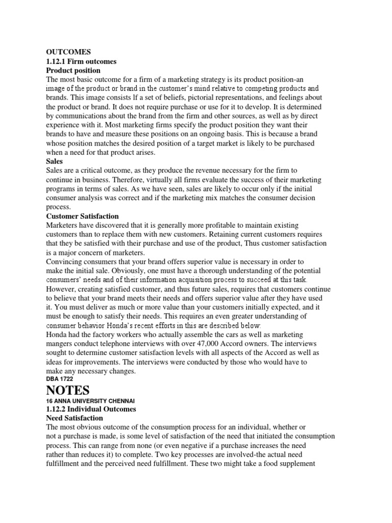 Notes: Outcomes 1.12.1 Firm Outcomes Product Position | PDF | Brand | Sales