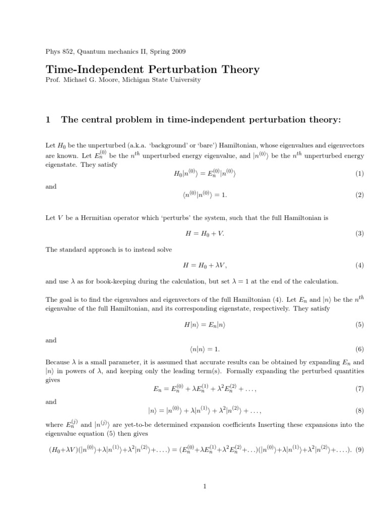 Time-Independent Perturbation Theory | PDF | Perturbation Theory (Quantum Mechanics ...