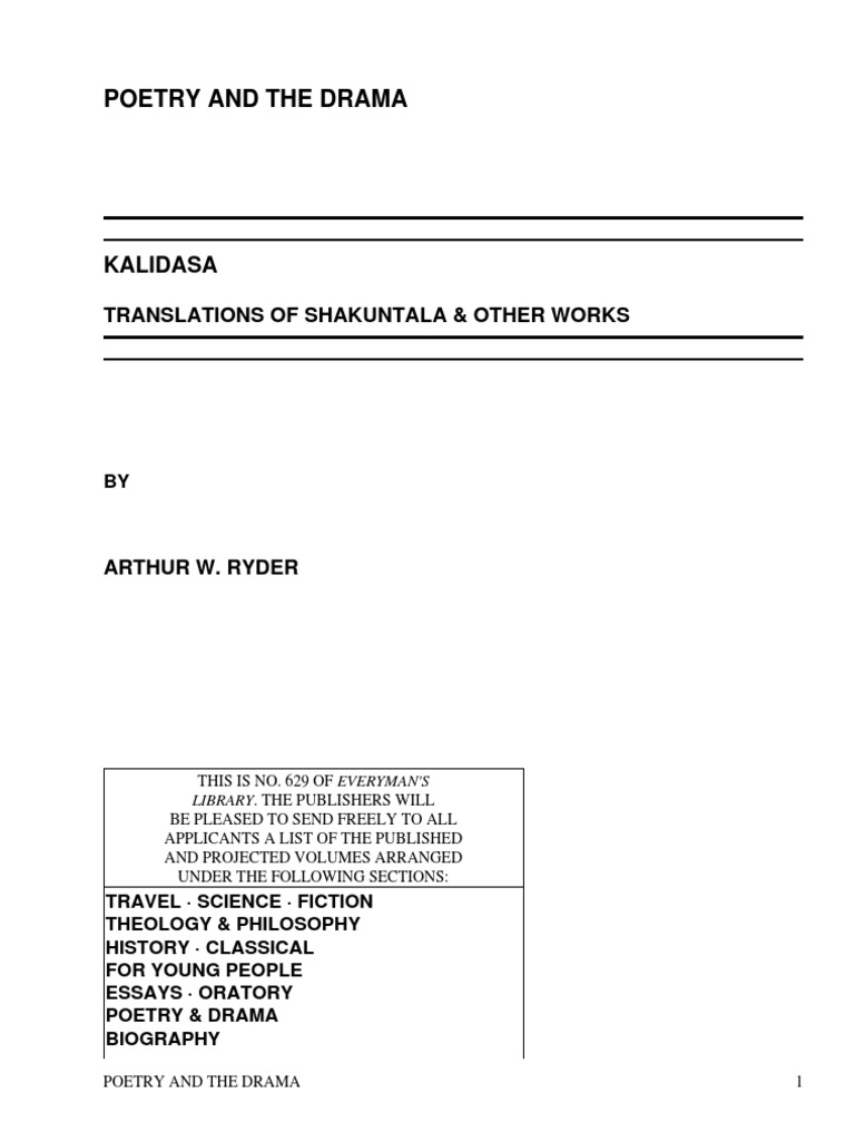 Translations of Shakuntala and Other Works by Kalidasa | PDF | Poetry ...