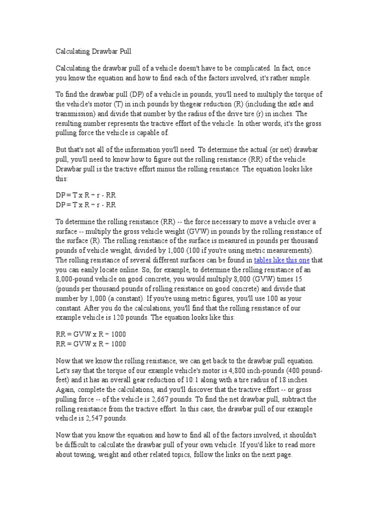 Calculating Drawbar Pull | PDF | Mechanics | Physics