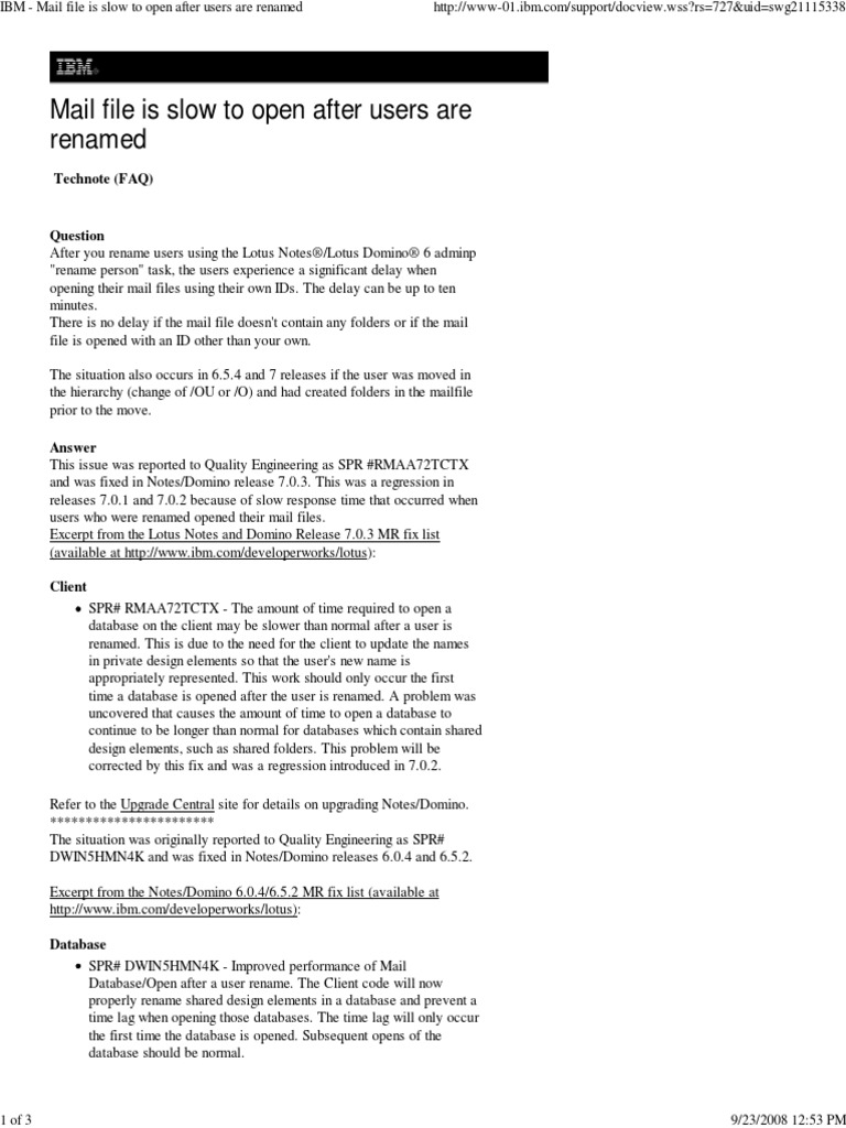 IBM - Mail File Is Slow To .. | PDF | Ibm Notes | Areas Of Computer Science