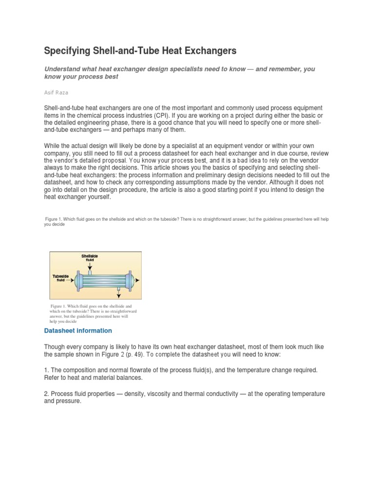 Specifying Shell and Tube Heat Exchangers | PDF | Heat Exchanger | Flow ...