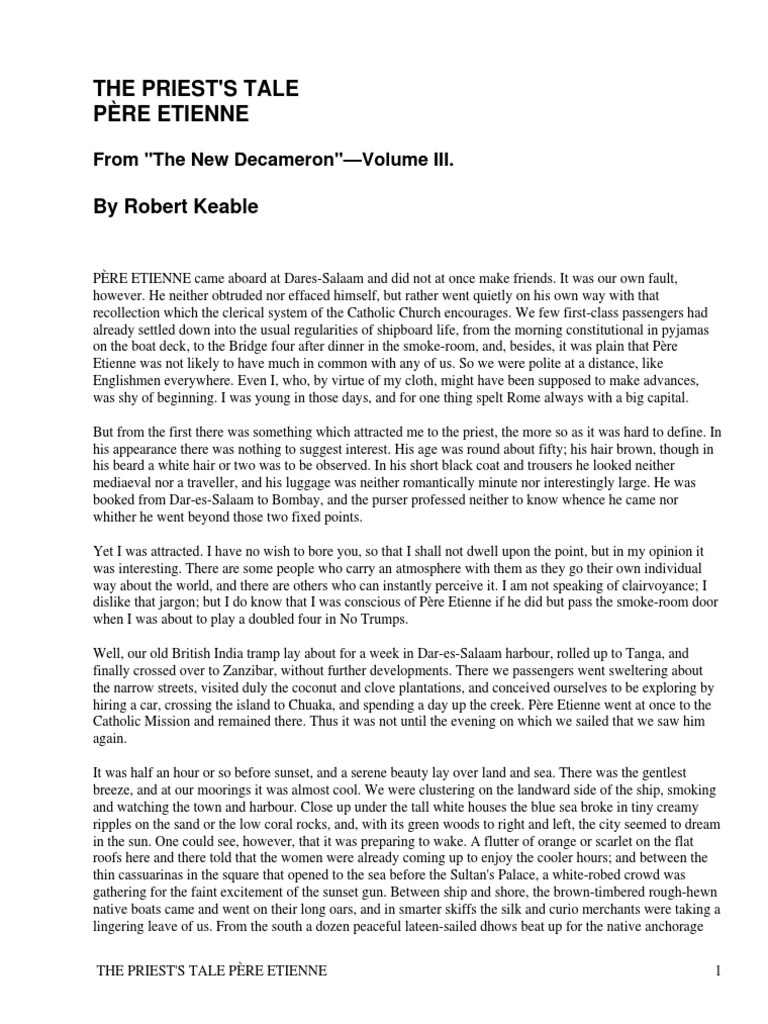 The Priest's Tale - Père EtienneFrom "The New Decameron", Volume III ...