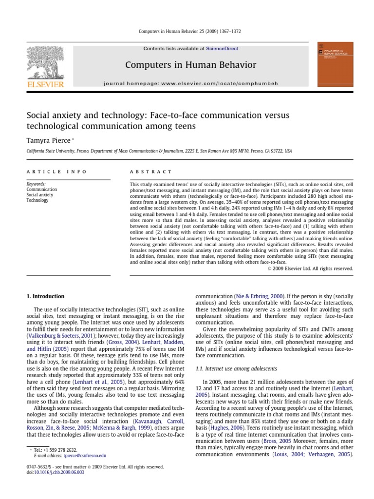 Computers in Human Behavior: Tamyra Pierce | PDF | Text Messaging ...