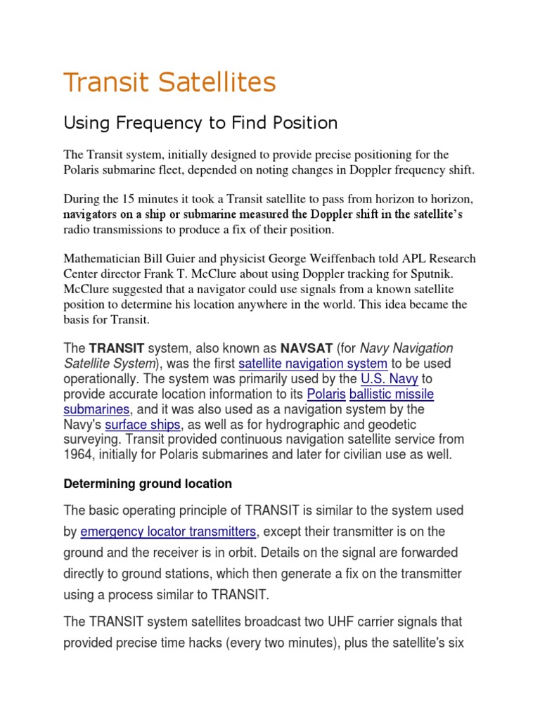 Transit Satellites: Using Frequency To Find Position | PDF ...