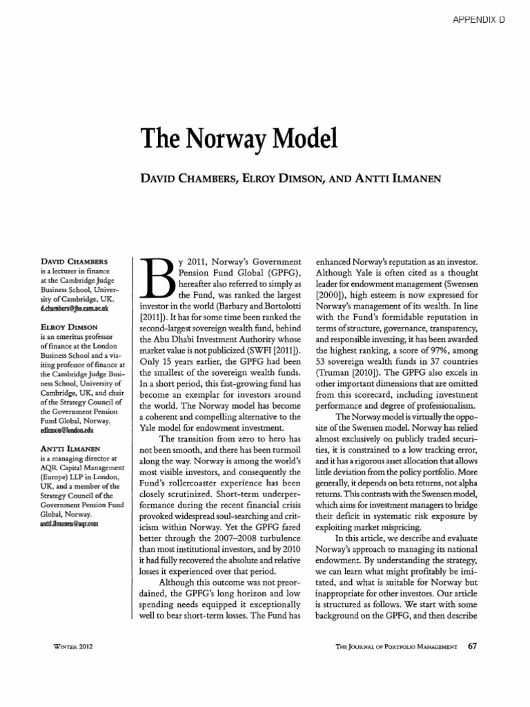 The Norway Model: David Chambers, Elroy Dimson, and Antti Ilmanen | PDF ...