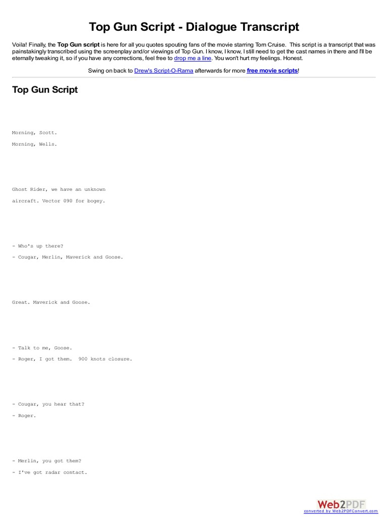 Top Gun Script | Download Free PDF | Military Aviation | Aerospace ...