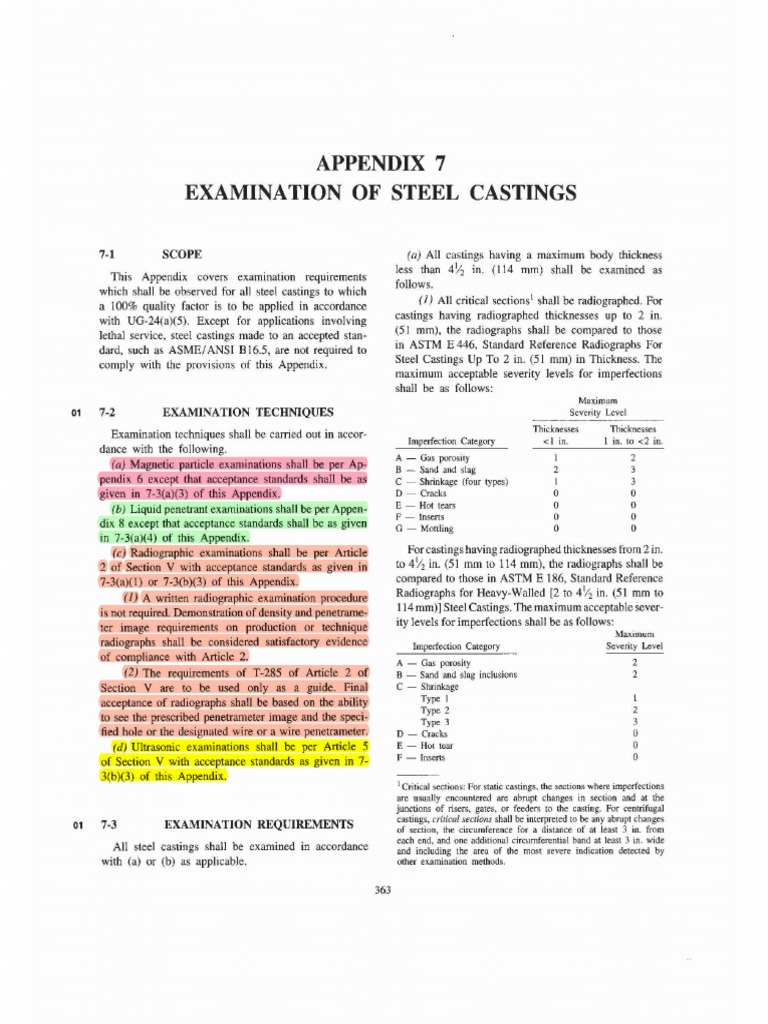 Examination of Steel Castings (ASME VIII Div 1) | Download Free PDF ...