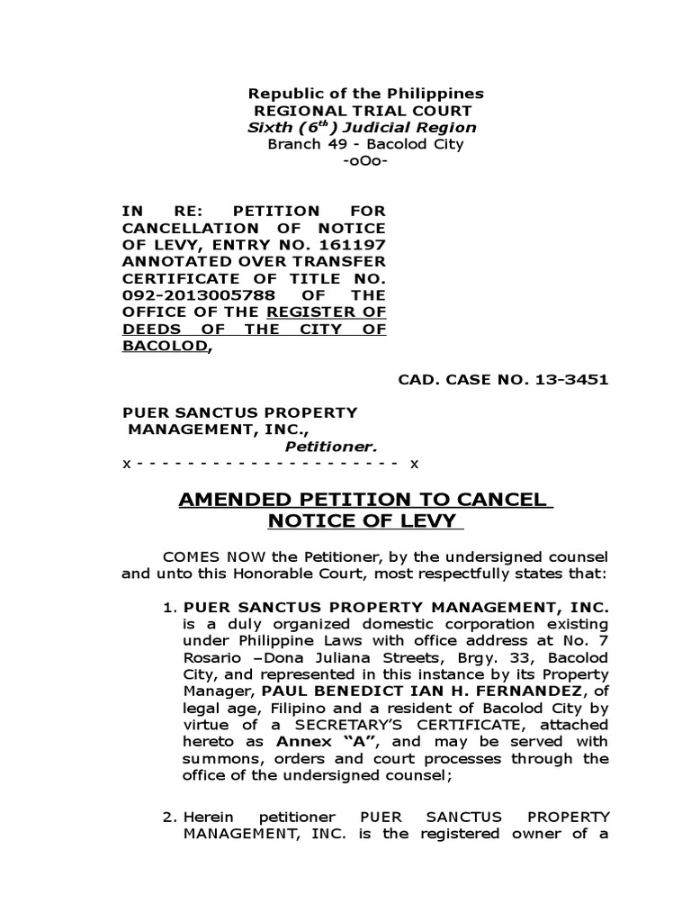 Amended Petition - Puer Sanctus | PDF | Courts