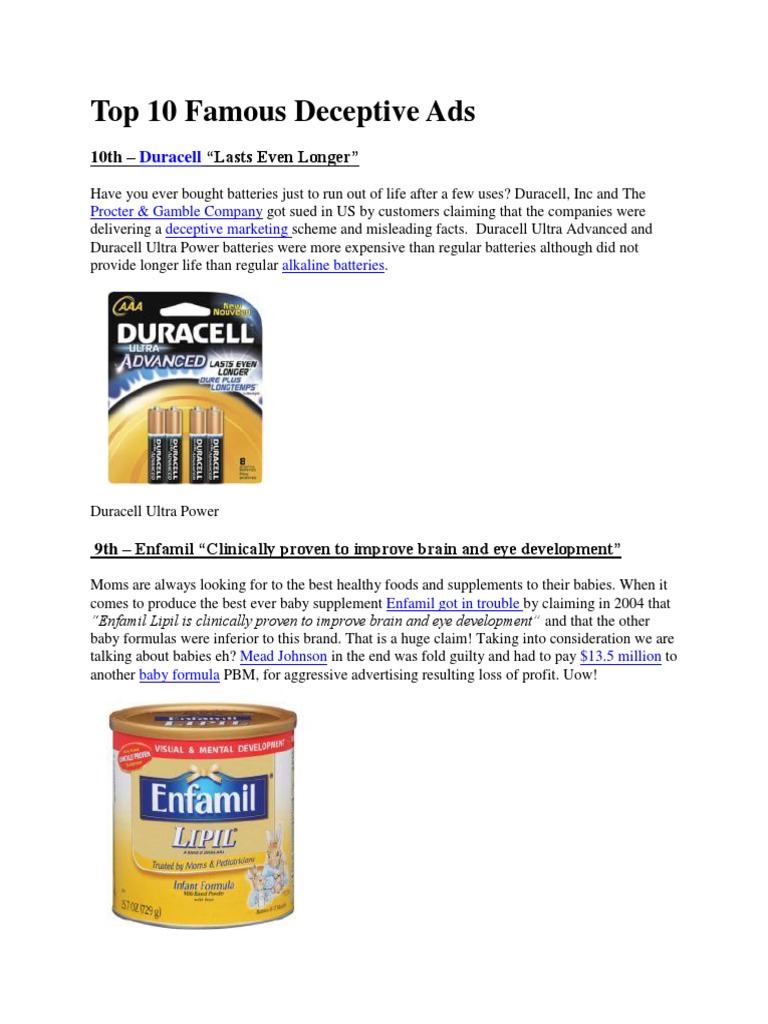 Top 10 Famous Deceptive Ads: Duracell | PDF | False Advertising ...