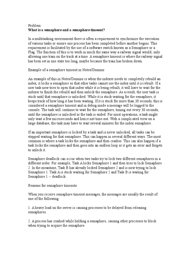 What Is A Semaphore And A Semaphore Timeout Pdf Ibm Notes Areas Of Computer Science 