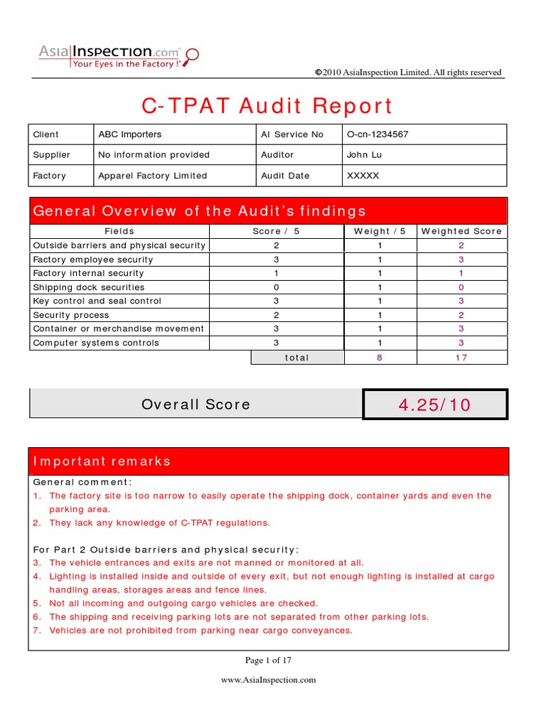 C-TPAT Audit Report: General Overview of The Audit's Findings | PDF ...
