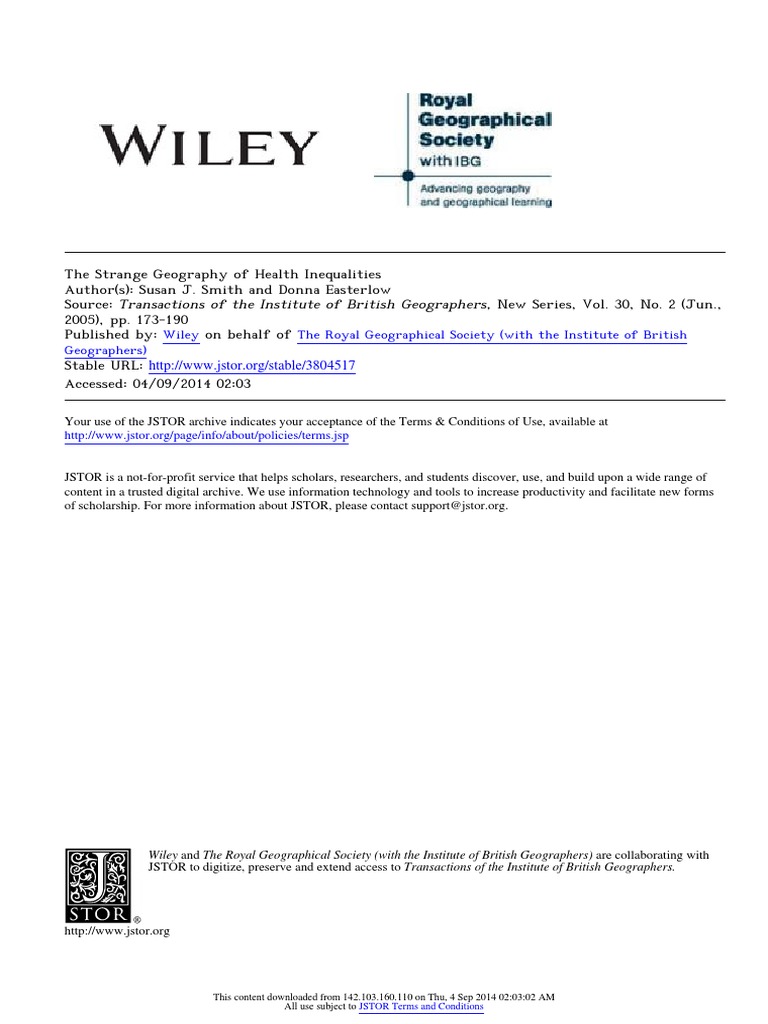Strange Geography of Health Inequalities - Susan J. Smith and Donna ...