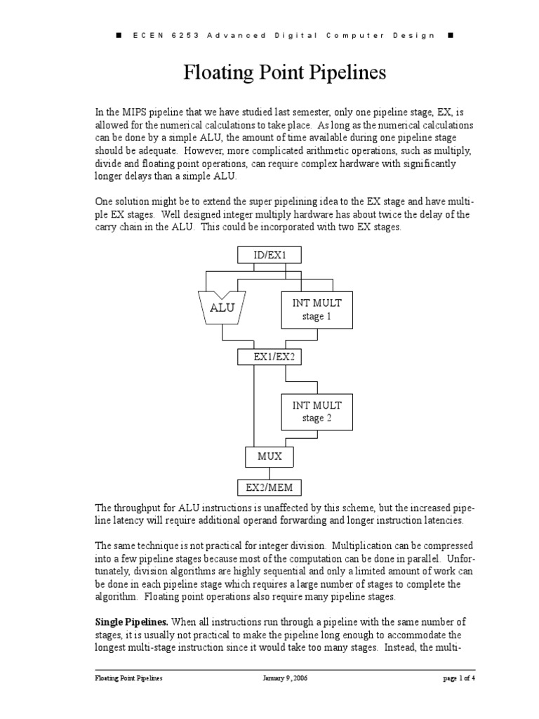 Floating Point Pipelines: Single Pipelines. When All Instructions Run Through A Pipeline With ...