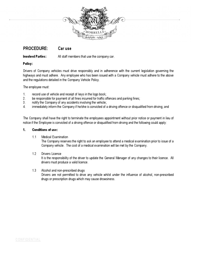 Guidelines for Responsible and Legal Use of Company Vehicles | PDF ...
