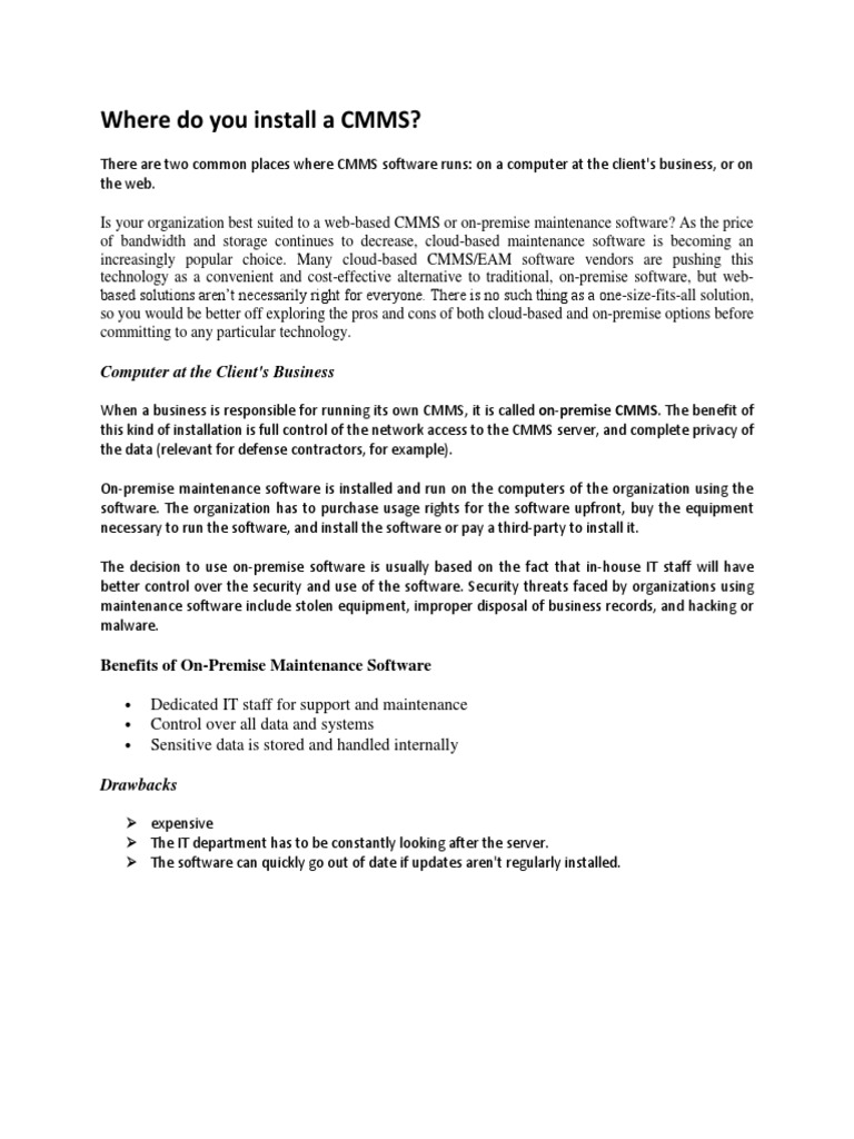 Where Do You Install A CMMS?: Computer at The Client's Business | PDF | Software As A Service ...