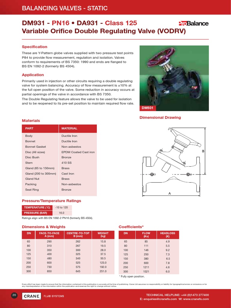 PN16 Class 125: DM931 - DA931 - Variable Orifice Double Regulating ...