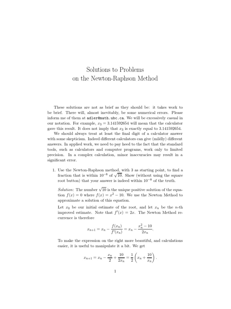 Solutions To Problems On The Newton-Raphson Method | PDF | Business