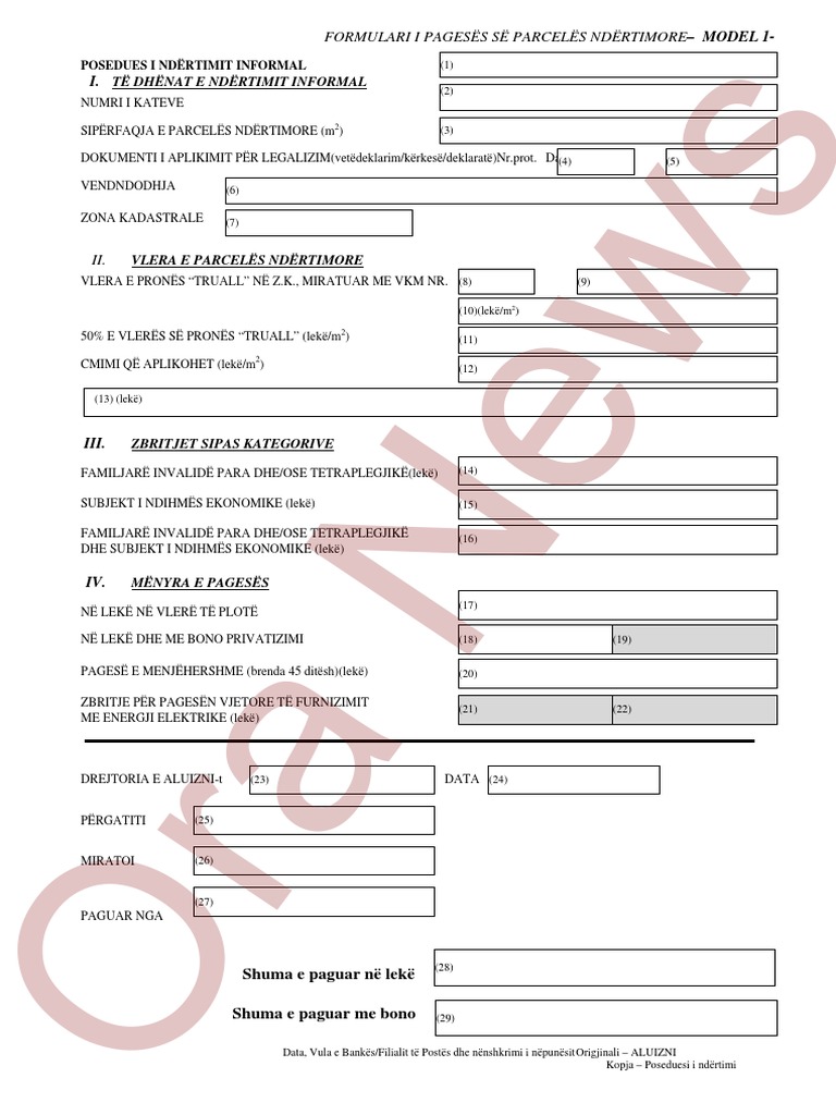 Formulari Per Pagesen e Truallit - 001 | PDF