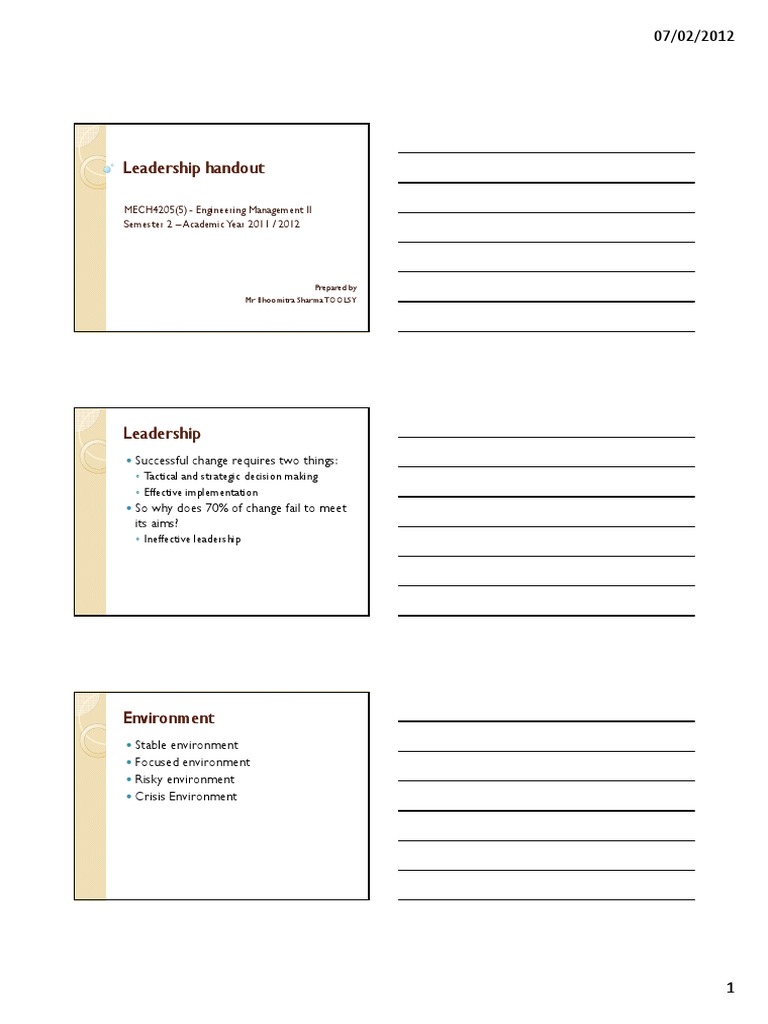 Leadership Handout Leadership Handout: MECH4205 (5) - Engineering ...