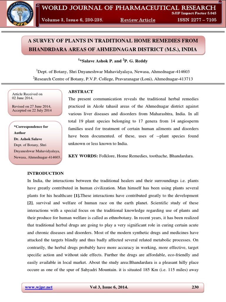 Sap New Res Paper-Wjpr | PDF | Traditional Medicine | Ethnobotany