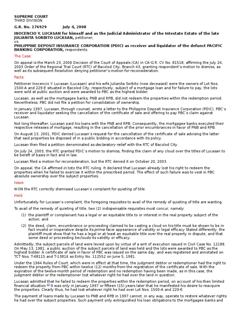 Supreme Court Ruling on Quieting Title Case | PDF | Lawsuit | Virtue