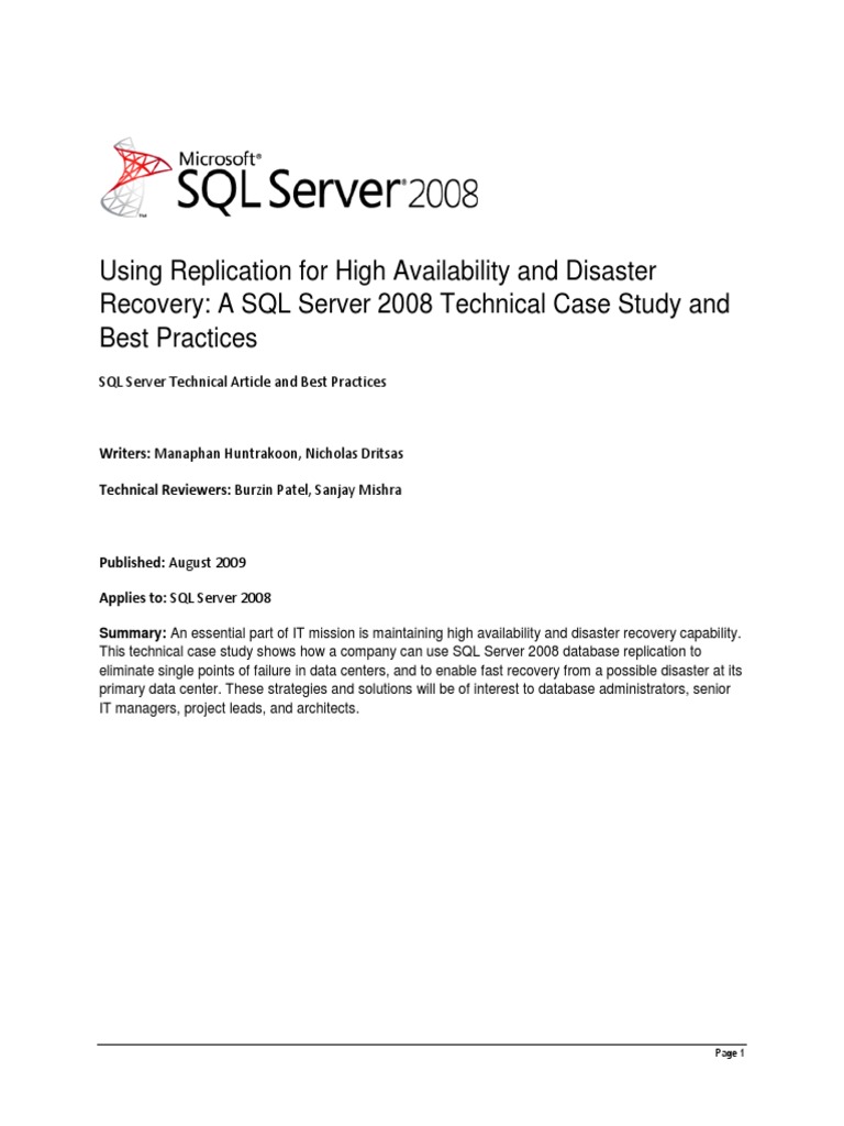 SQL Server 2008 Replication Technical Case Study | PDF | Replication (Computing) | Databases