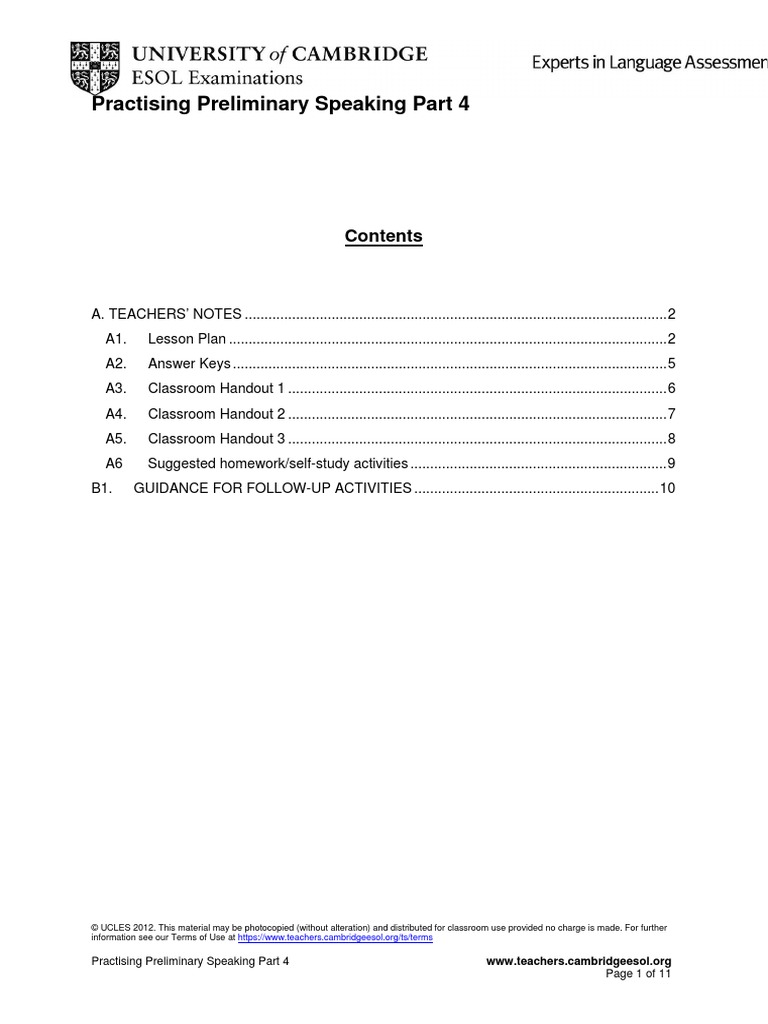 Practising Pet Speaking Part 4 | PDF | Lesson Plan | Classroom