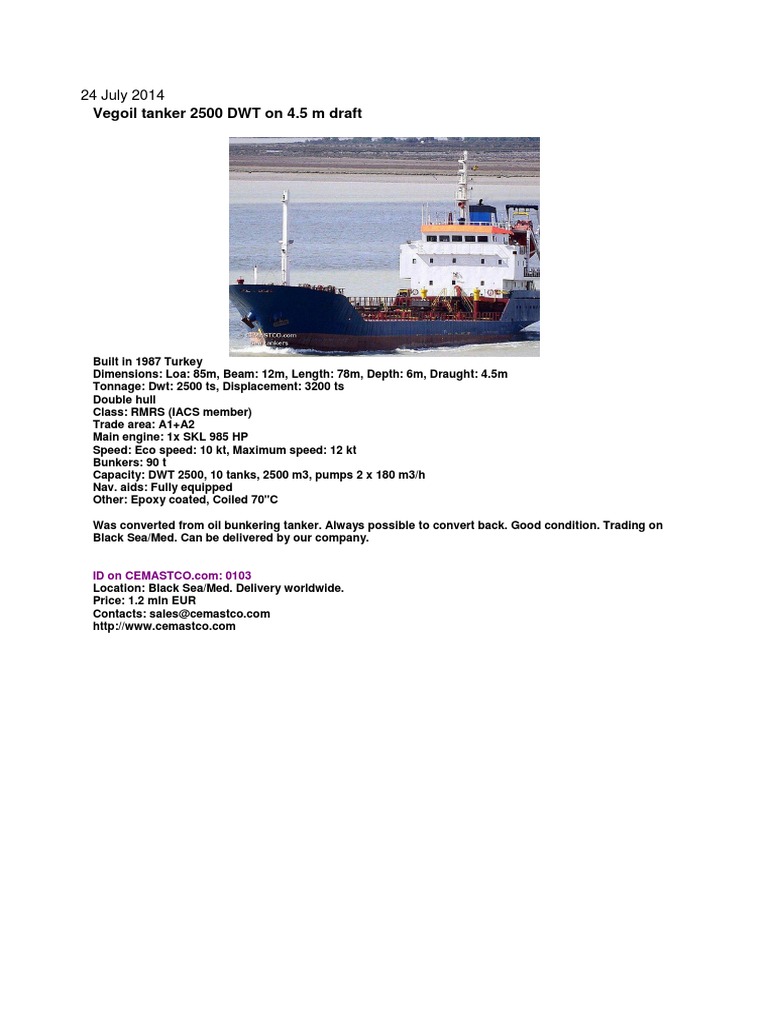 Data Kapal | Tonnage | Oil Tanker