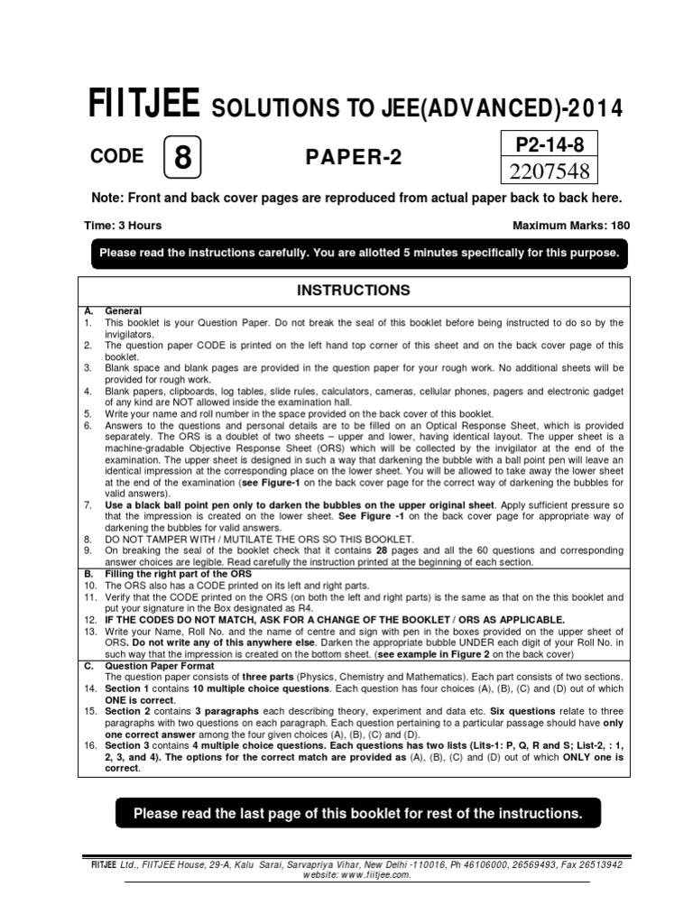 Jee Advanced 2014 2 Fiit Jee Pdf Gases Physical Chemistry