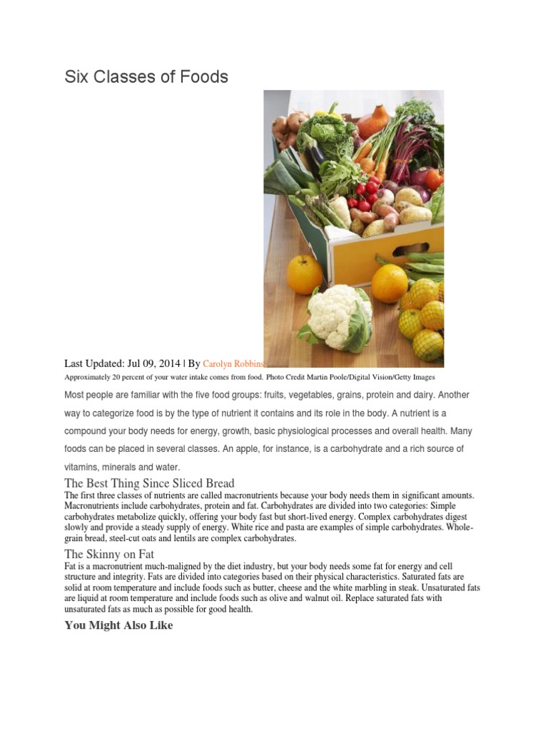 Six Classes of Food Explained | PDF | Science & Mathematics | Lifestyle