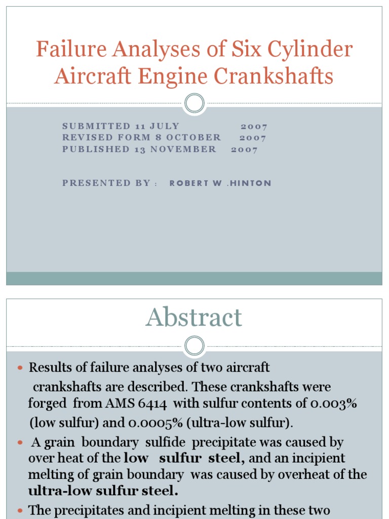 Failure Analyses of Six Cylinder Aircraft Engine Crankshafts | PDF ...