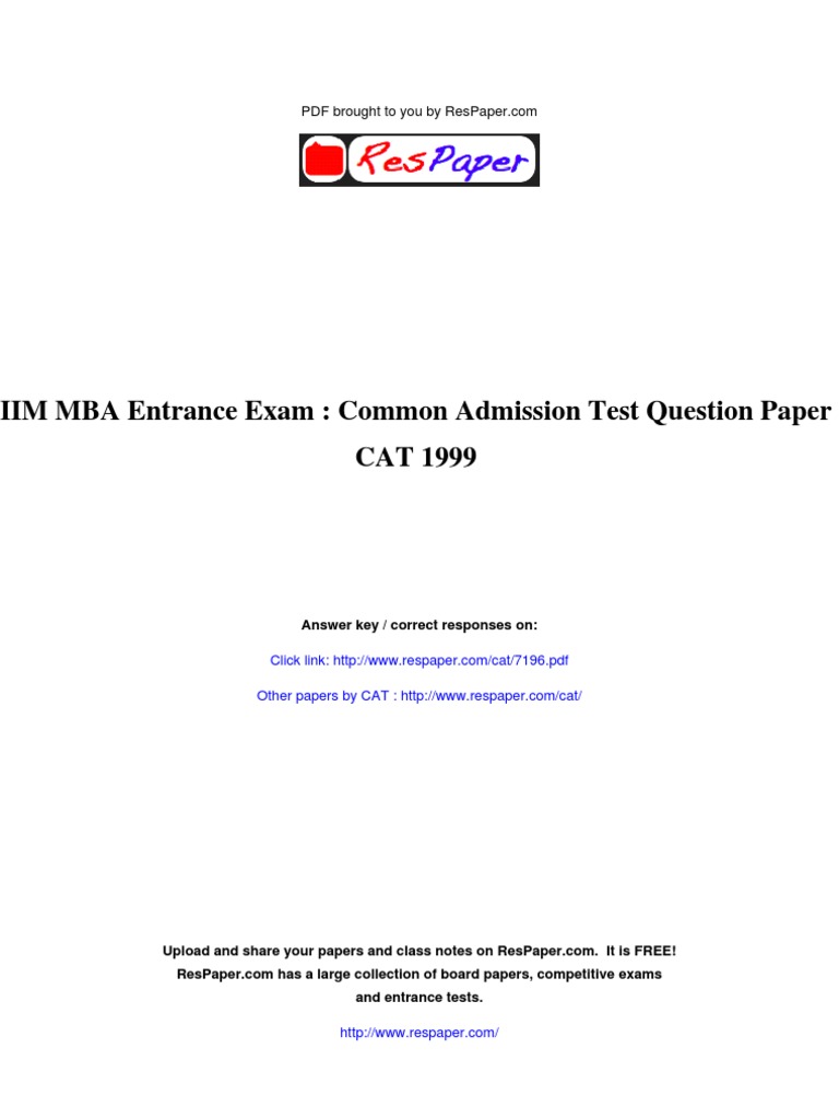 ResPaper IIM MBA Entrance Exam - Common Admission Test Question Paper ...