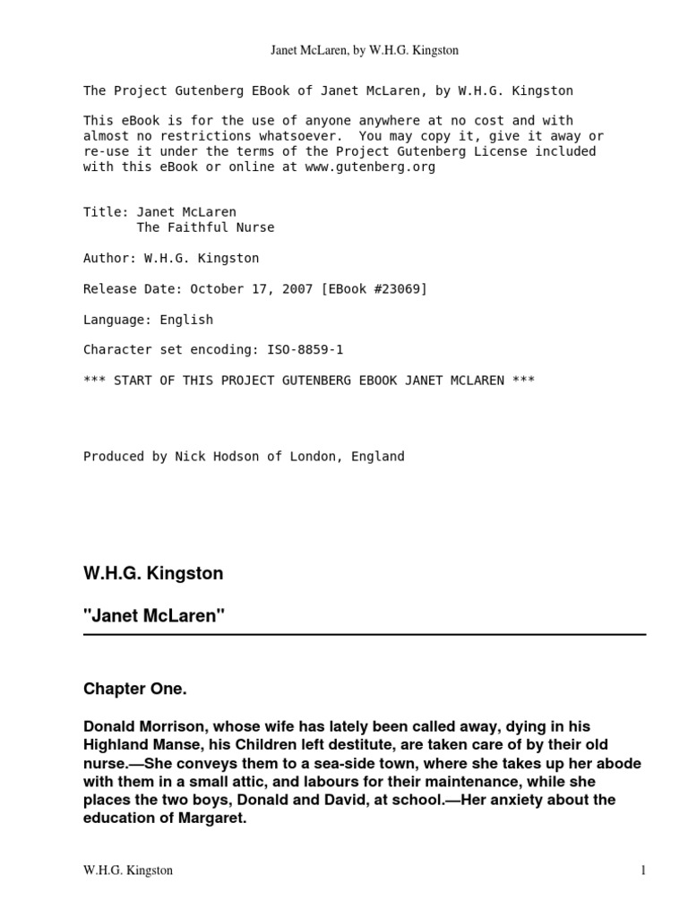 Janet McLarenThe Faithful Nurse by Kingston, William Henry Giles, 1814 ...