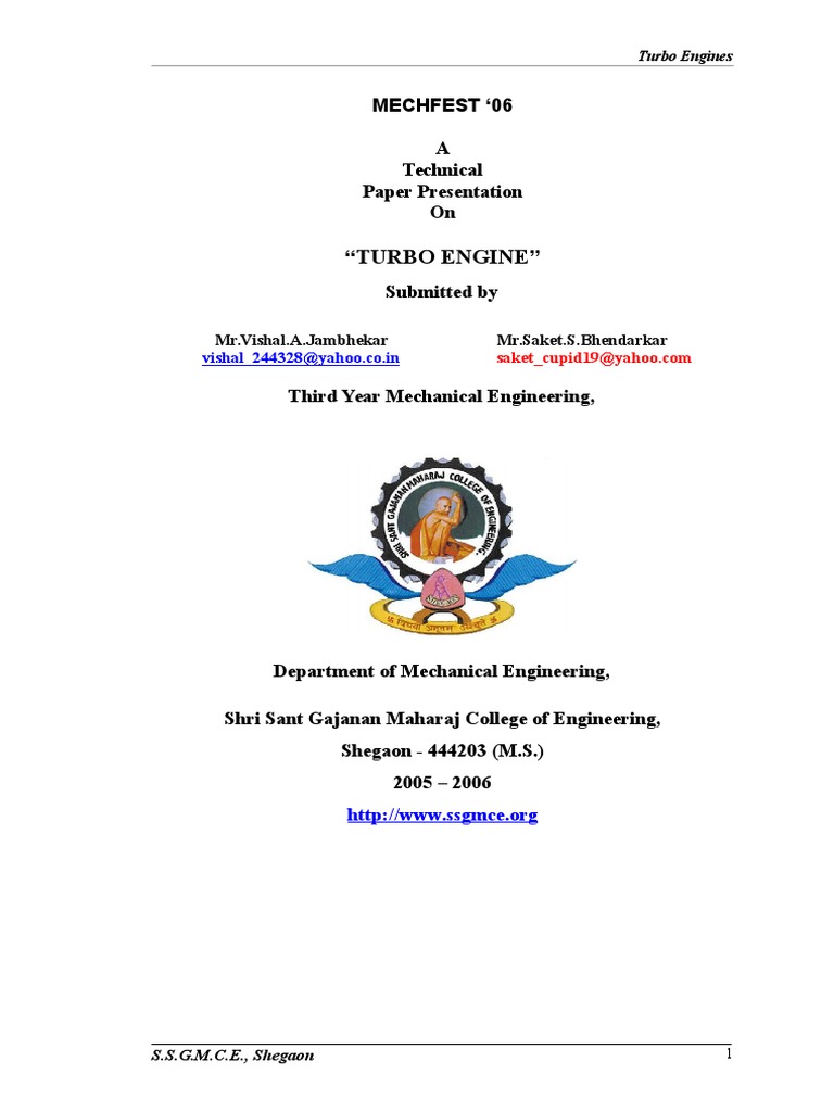 Turbo Engine: Mechfest 06 A Technical Paper Presentation On ...