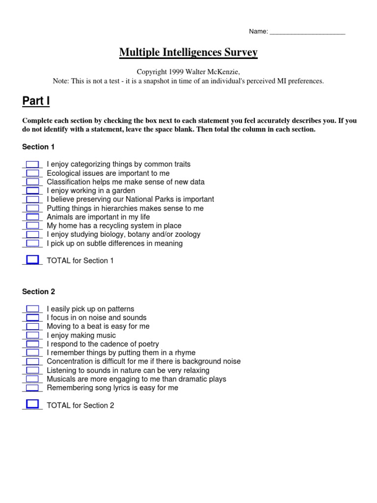 Multiple Intelligences Survey | PDF | Intelligence | Teaching Mathematics