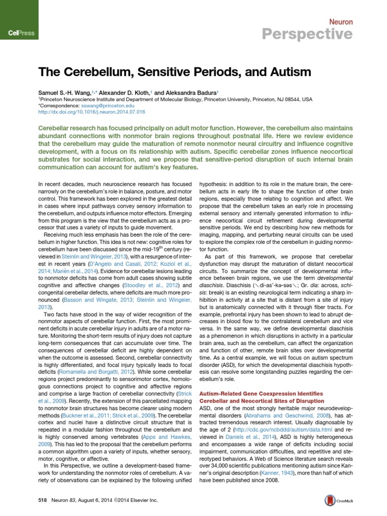 Wang Et Al (2014) - The Cerebellum, Sensitive Periods, and Autism | PDF ...