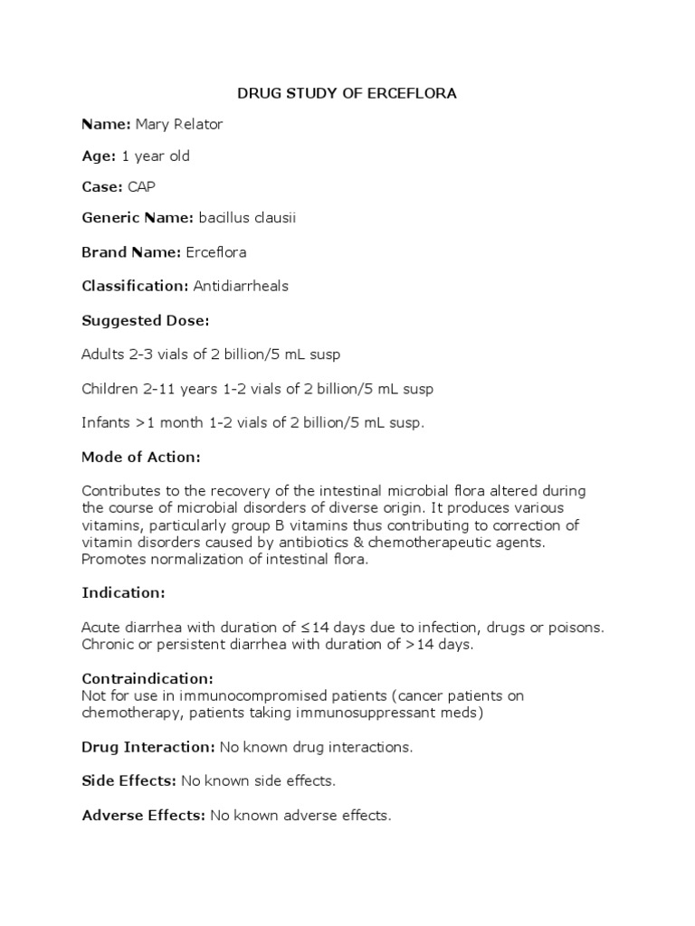 Drug Study - Erceflora | PDF | Adverse Effect | Dose (Biochemistry)