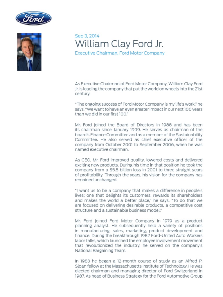 William Clay Ford JR | PDF | Ford Motor Company | Hybrid Electric Vehicle