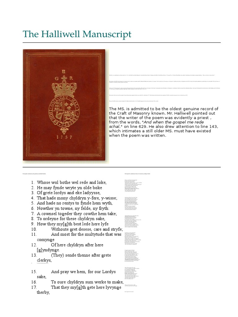 Halliwell Manuscript | PDF