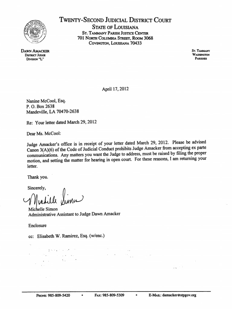 Judge Amacker's Ex Parte Communication Policy | PDF | Law