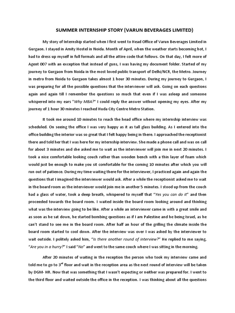 Summer Internship Story | PDF | Internship | Job Hunting