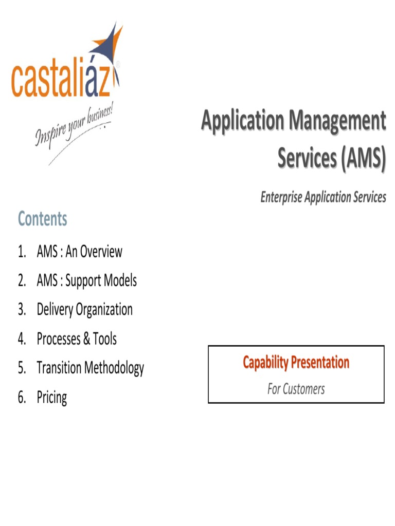 Overview of Application Management Services (AMS) Offerings | PDF ...