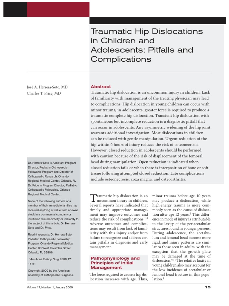 Traumatic Hip Dislocations in Children and Adolescents: Pitfalls and ...